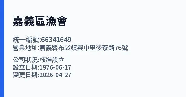 嘉義區漁會的照片-統編 66341649(嘉義縣) 公司登記資料與營業項目詳細圖表