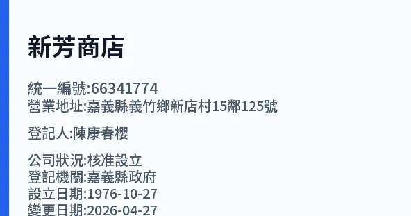 新芳商店的照片-統編 66341774(嘉義縣) 公司登記資料與營業項目詳細圖表