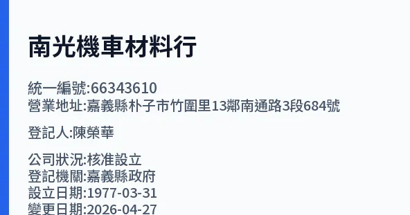 南光機車材料行的照片-統編 66343610(嘉義縣) 公司登記資料與營業項目詳細圖表