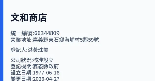 文和商店的照片-統編 66344809(嘉義縣) 公司登記資料與營業項目詳細圖表