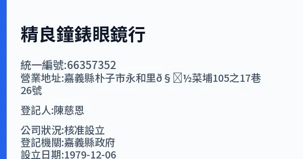 精良鐘錶眼鏡行的照片-統編 66357352(嘉義縣) 公司登記資料與營業項目詳細圖表