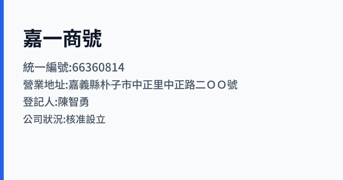 嘉一商號 - 統編 66360814(嘉義縣) 公司登記資料與營業項目詳細圖表
