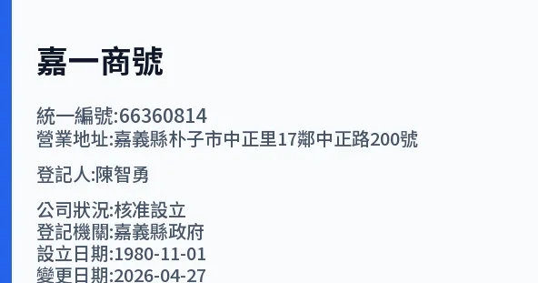 嘉一商號的照片-統編 66360814(嘉義縣) 公司登記資料與營業項目詳細圖表