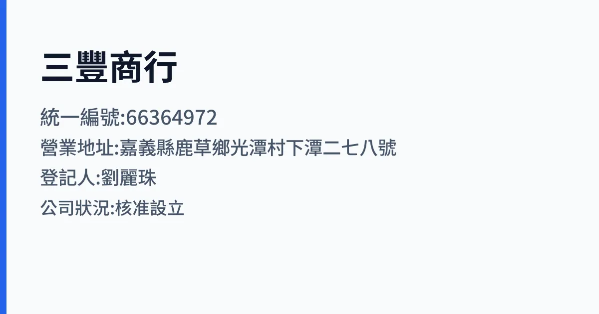 三豐商行 - 統編 66364972(嘉義縣) 公司登記資料與營業項目詳細圖表