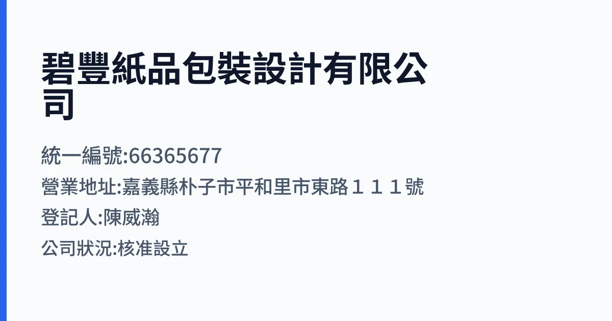 碧豐紙品包裝設計有限公司 - 統編 66365677(嘉義縣) 公司登記資料與營業項目詳細圖表