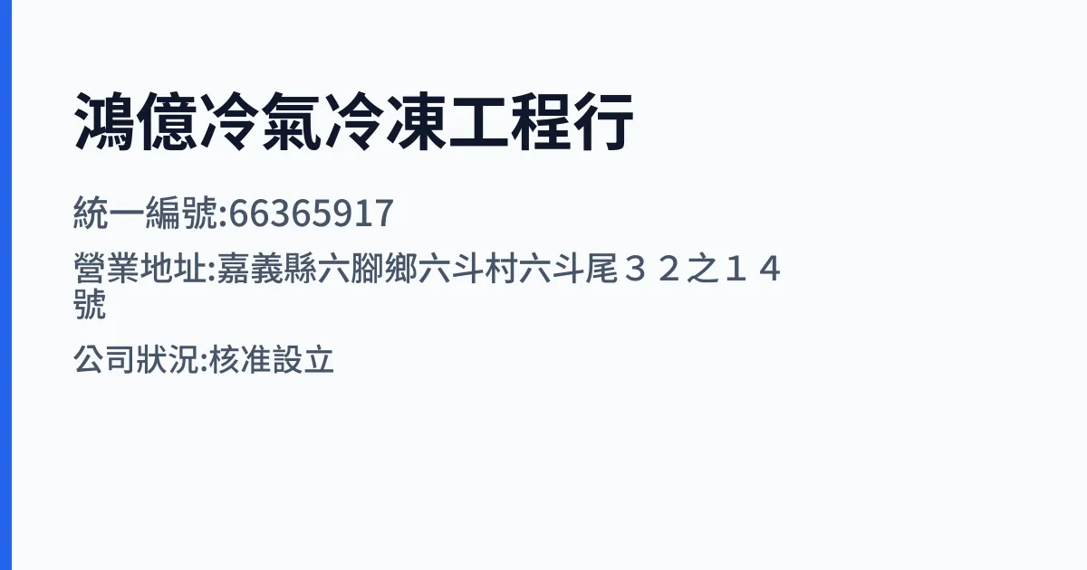 鴻億冷氣冷凍工程行 - 統編 66365917(嘉義縣) 公司登記資料與營業項目詳細圖表