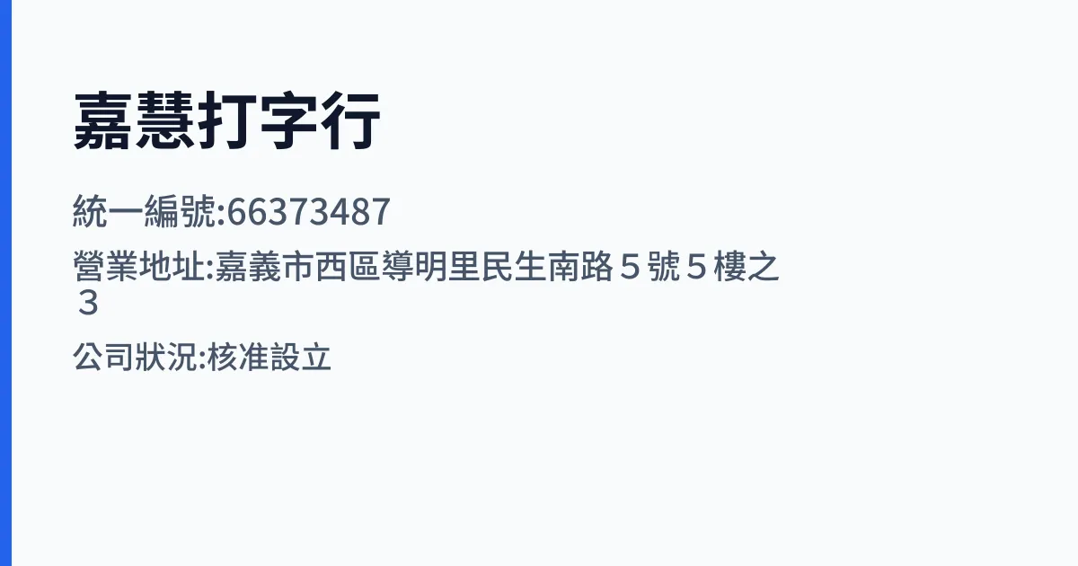 嘉慧打字行 - 統編 66373487(嘉義市) 公司登記資料與營業項目詳細圖表