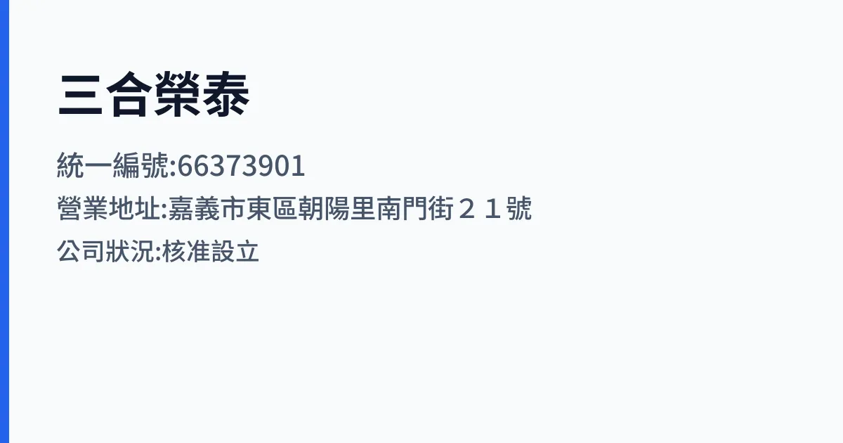 三合榮泰 - 統編 66373901(嘉義市) 公司登記資料與營業項目詳細圖表