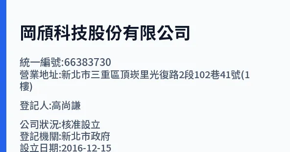 岡頎科技股份有限公司的照片-統編 66383730(新北市) 公司登記資料與營業項目詳細圖表