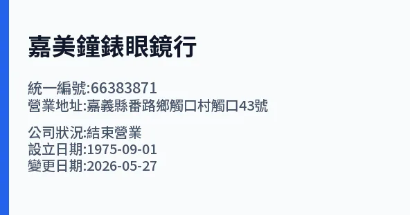 嘉美鐘錶眼鏡行的照片-統編 66383871(嘉義縣) 公司登記資料與營業項目詳細圖表