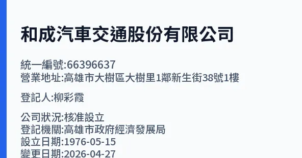 和成汽車交通股份有限公司的照片-統編 66396637(高雄市) 公司登記資料與營業項目詳細圖表