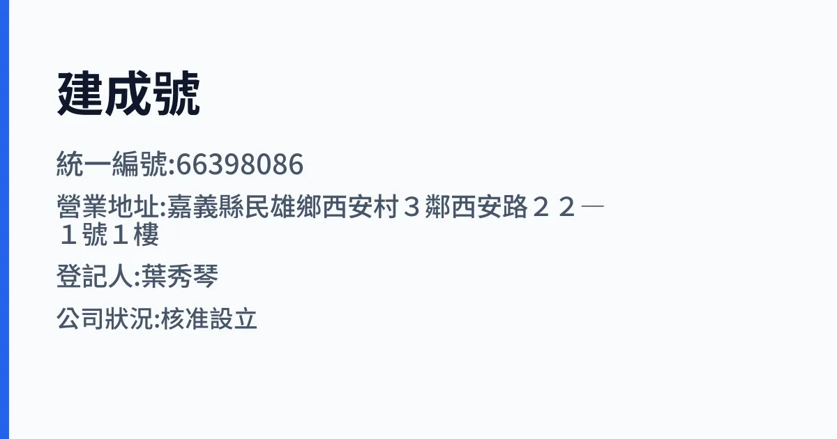 建成號 - 統編 66398086(嘉義縣) 公司登記資料與營業項目詳細圖表