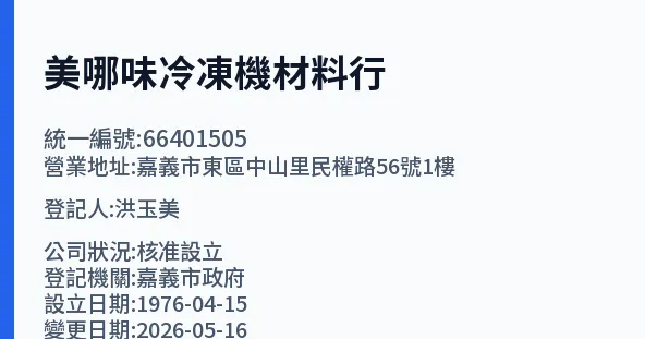 美哪味冷凍機材料行的照片-統編 66401505(嘉義市) 公司登記資料與營業項目詳細圖表