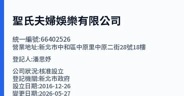 聖氏夫婦娛樂有限公司的照片-統編 66402526(新北市) 公司登記資料與營業項目詳細圖表