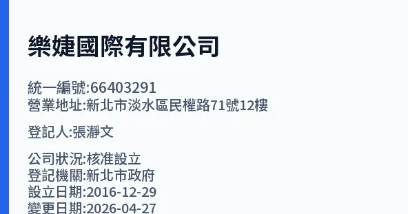樂婕國際有限公司的照片-統編 66403291(新北市) 公司登記資料與營業項目詳細圖表