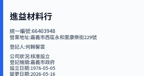 進益材料行的照片-統編 66403948(嘉義市) 公司登記資料與營業項目詳細圖表