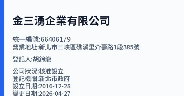 金三湧企業有限公司的照片-統編 66406179(新北市) 公司登記資料與營業項目詳細圖表