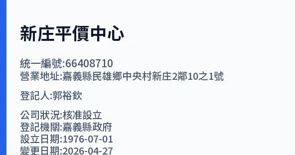 新庄平價中心的照片-統編 66408710(嘉義縣) 公司登記資料與營業項目詳細圖表