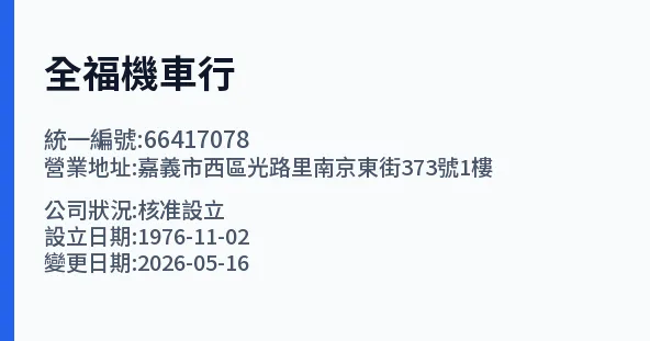 全福機車行的照片-統編 66417078(嘉義市) 公司登記資料與營業項目詳細圖表