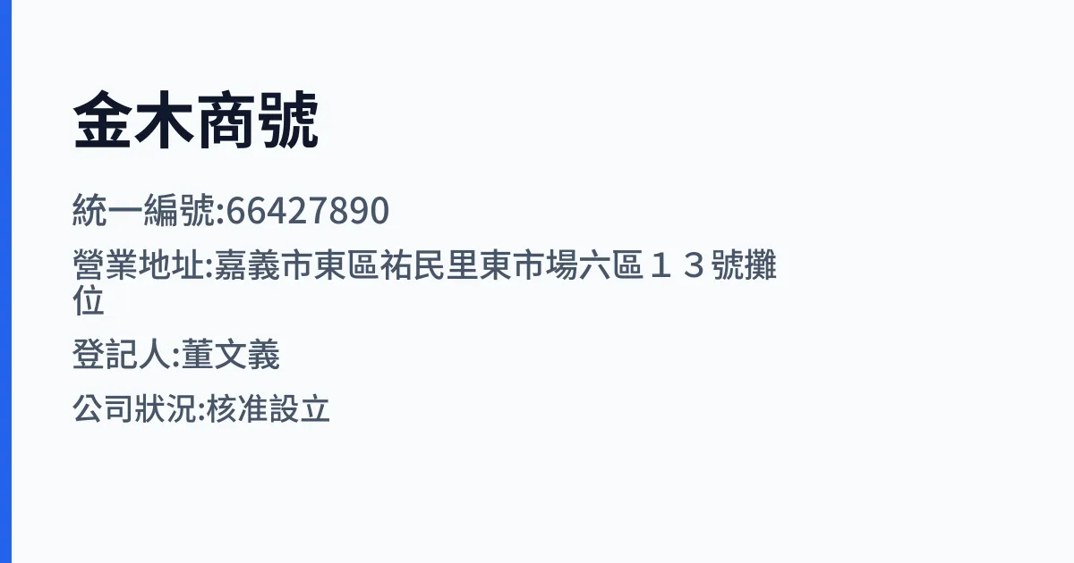 金木商號 - 統編 66427890(嘉義市) 公司登記資料與營業項目詳細圖表