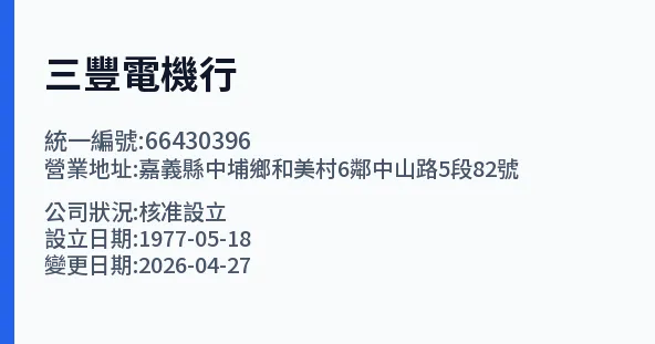 三豐電機行的照片-統編 66430396(嘉義縣) 公司登記資料與營業項目詳細圖表