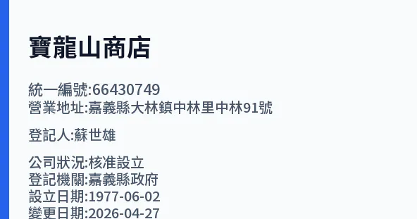 寶龍山商店的照片-統編 66430749(嘉義縣) 公司登記資料與營業項目詳細圖表