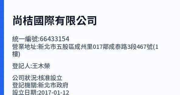 尚桔國際有限公司的照片-統編 66433154(新北市) 公司登記資料與營業項目詳細圖表
