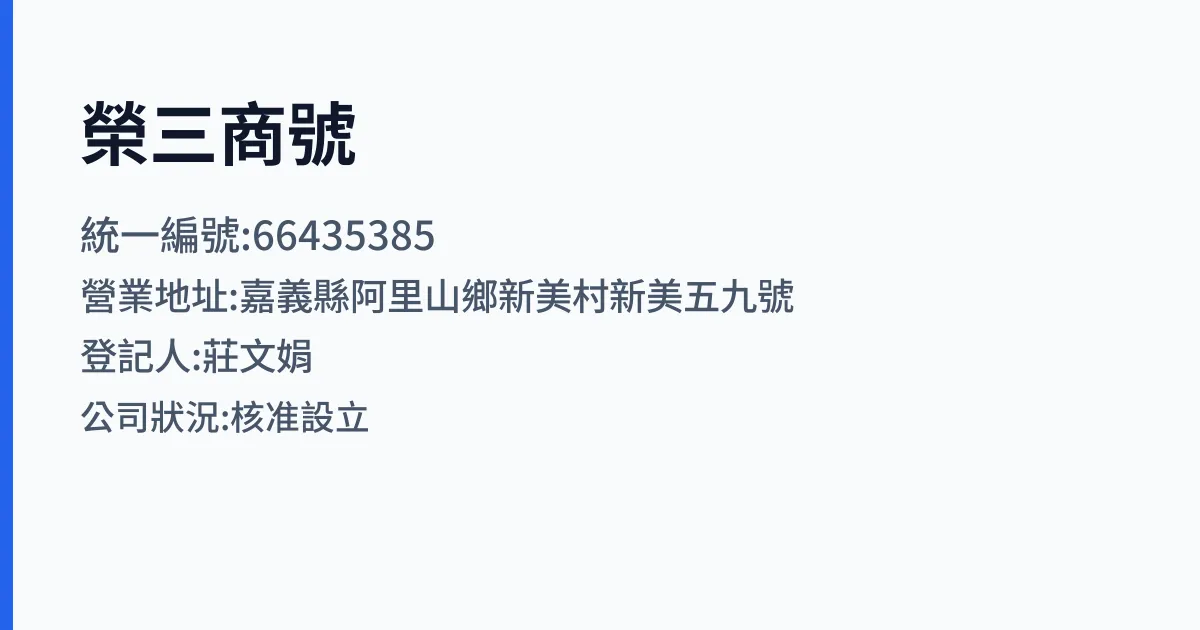 榮三商號 - 統編 66435385（嘉義縣） 公司登記資料與營業項目詳細圖表