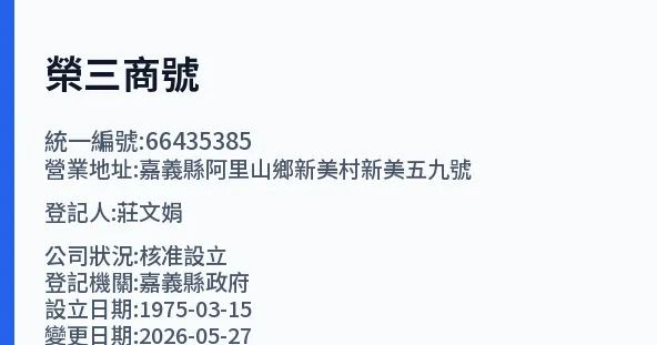 榮三商號的照片-統編 66435385(嘉義縣) 公司登記資料與營業項目詳細圖表