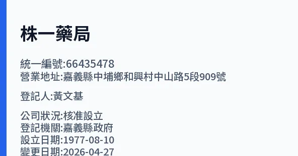 株一藥局的照片-統編 66435478(嘉義縣) 公司登記資料與營業項目詳細圖表
