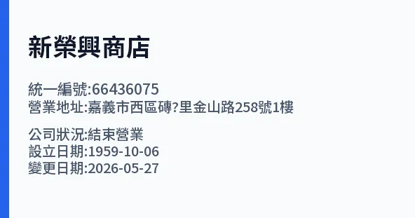 新榮興商店的照片-統編 66436075(嘉義市) 公司登記資料與營業項目詳細圖表
