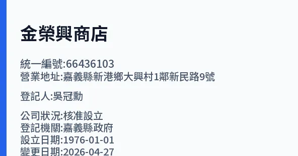 金榮興商店的照片-統編 66436103(嘉義縣) 公司登記資料與營業項目詳細圖表