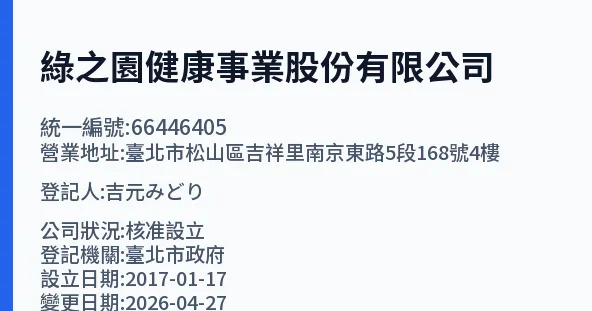 綠之園健康事業股份有限公司的照片-統編 66446405(臺北市) 公司登記資料與營業項目詳細圖表