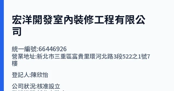 宏洋開發室內裝修工程有限公司的照片-統編 66446926(新北市) 公司登記資料與營業項目詳細圖表