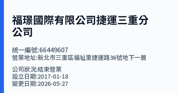 福璟國際有限公司捷運三重分公司的照片-統編 66449607(新北市) 公司登記資料與營業項目詳細圖表