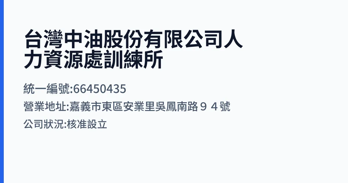 台灣中油股份有限公司人力資源處訓練所 - 統編 66450435（嘉義市） 公司登記資料與營業項目詳細圖表