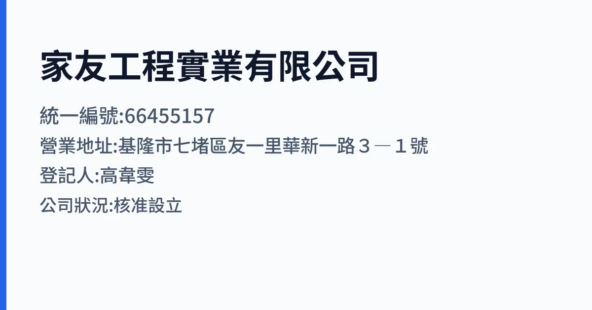 家友工程實業有限公司 - 統編 66455157(基隆市) 公司登記資料與營業項目詳細圖表