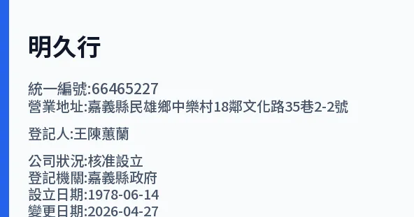 明久行的照片-統編 66465227(嘉義縣) 公司登記資料與營業項目詳細圖表