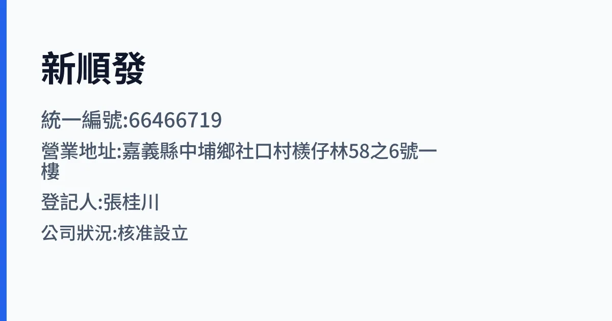 新順發 - 統編 66466719(嘉義縣) 公司登記資料與營業項目詳細圖表