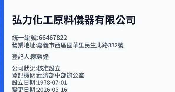 弘力化工原料儀器有限公司的照片-統編 66467822(嘉義市) 公司登記資料與營業項目詳細圖表