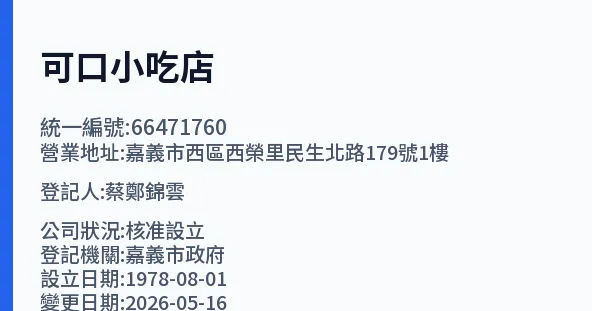 可口小吃店的照片-統編 66471760(嘉義市) 公司登記資料與營業項目詳細圖表