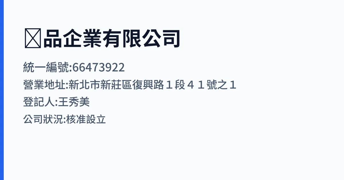 吕品企業有限公司 - 統編 66473922(新北市) 公司登記資料與營業項目詳細圖表