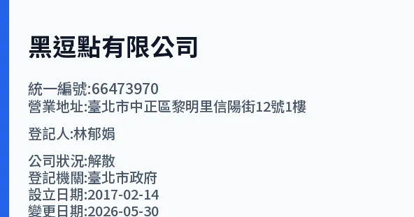 黑逗點有限公司的照片-統編 66473970(臺北市) 公司登記資料與營業項目詳細圖表