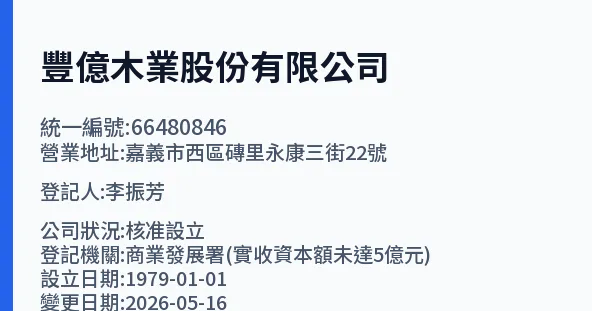 豐億木業股份有限公司的照片-統編 66480846(嘉義市) 公司登記資料與營業項目詳細圖表