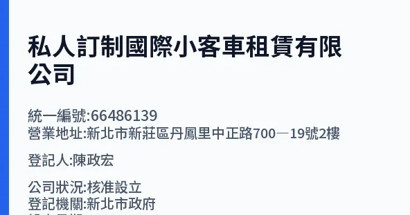 私人訂制國際小客車租賃有限公司的照片-統編 66486139(新北市) 公司登記資料與營業項目詳細圖表