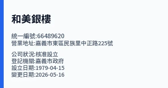 和美銀樓的照片-統編 66489620(嘉義市) 公司登記資料與營業項目詳細圖表