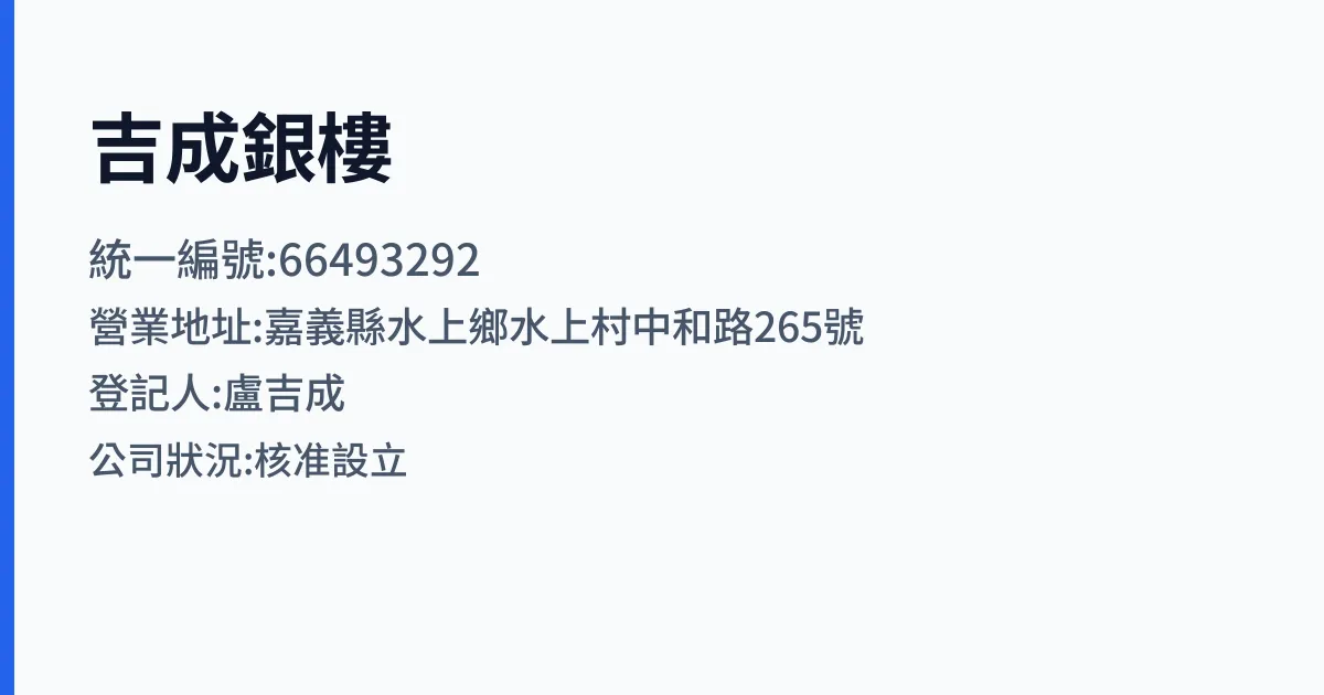 吉成銀樓 - 統編 66493292(嘉義縣) 公司登記資料與營業項目詳細圖表