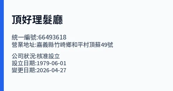 頂好理髮廳的照片-統編 66493618(嘉義縣) 公司登記資料與營業項目詳細圖表