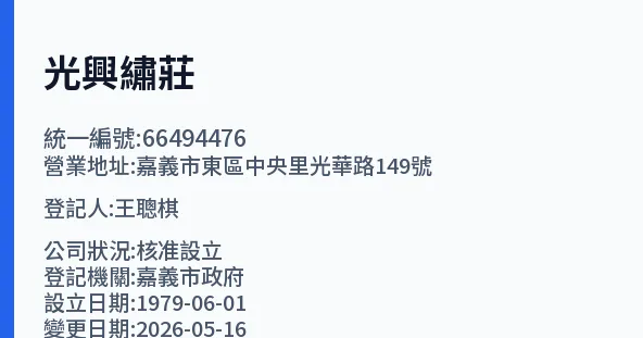 光興繡莊的照片-統編 66494476(嘉義市) 公司登記資料與營業項目詳細圖表