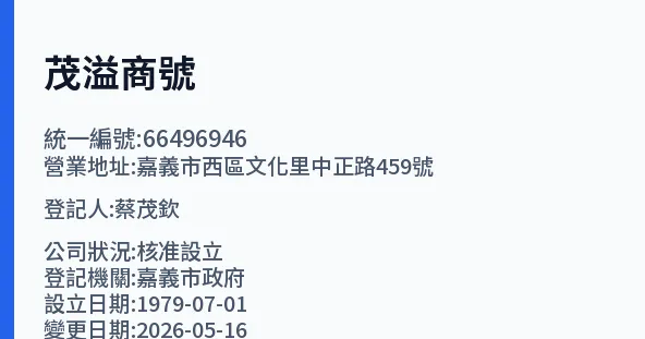 茂溢商號的照片-統編 66496946(嘉義市) 公司登記資料與營業項目詳細圖表